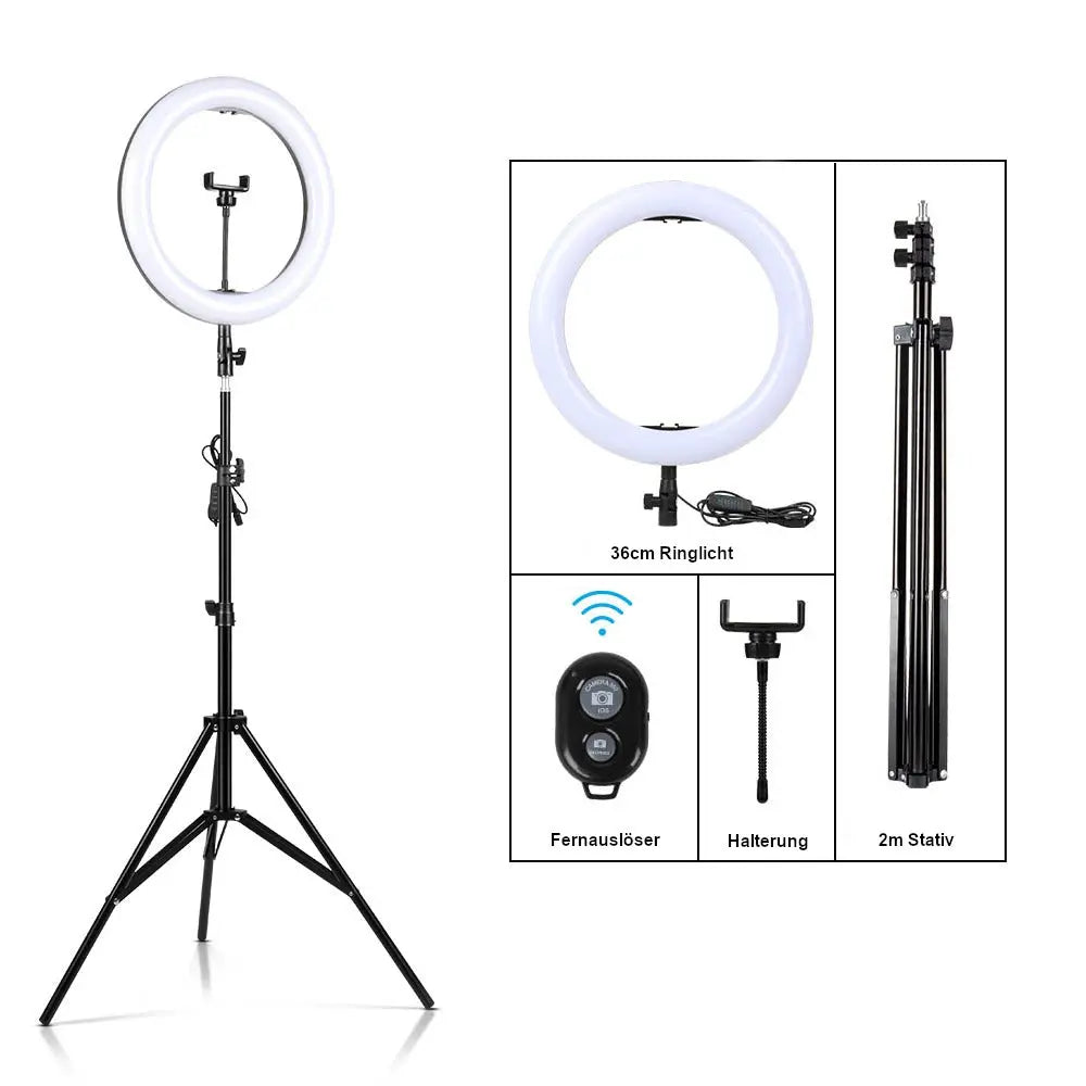 36cm Ringlicht inkl. Fernauslöser, Halterung und 2m Stativ